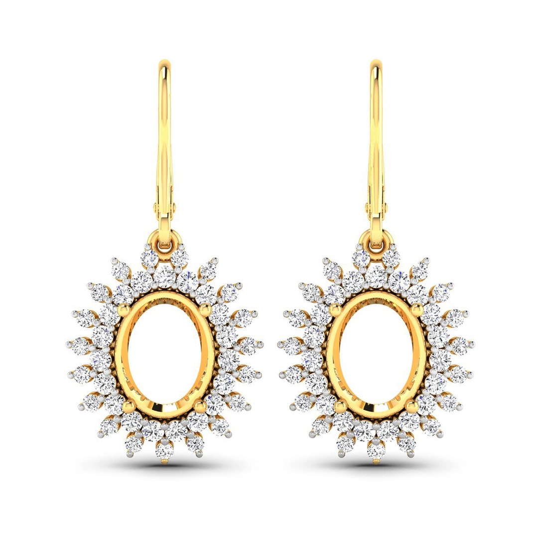 14k Gold Semi Mount Earring With Natural Diamonds, Customizable Gold ...