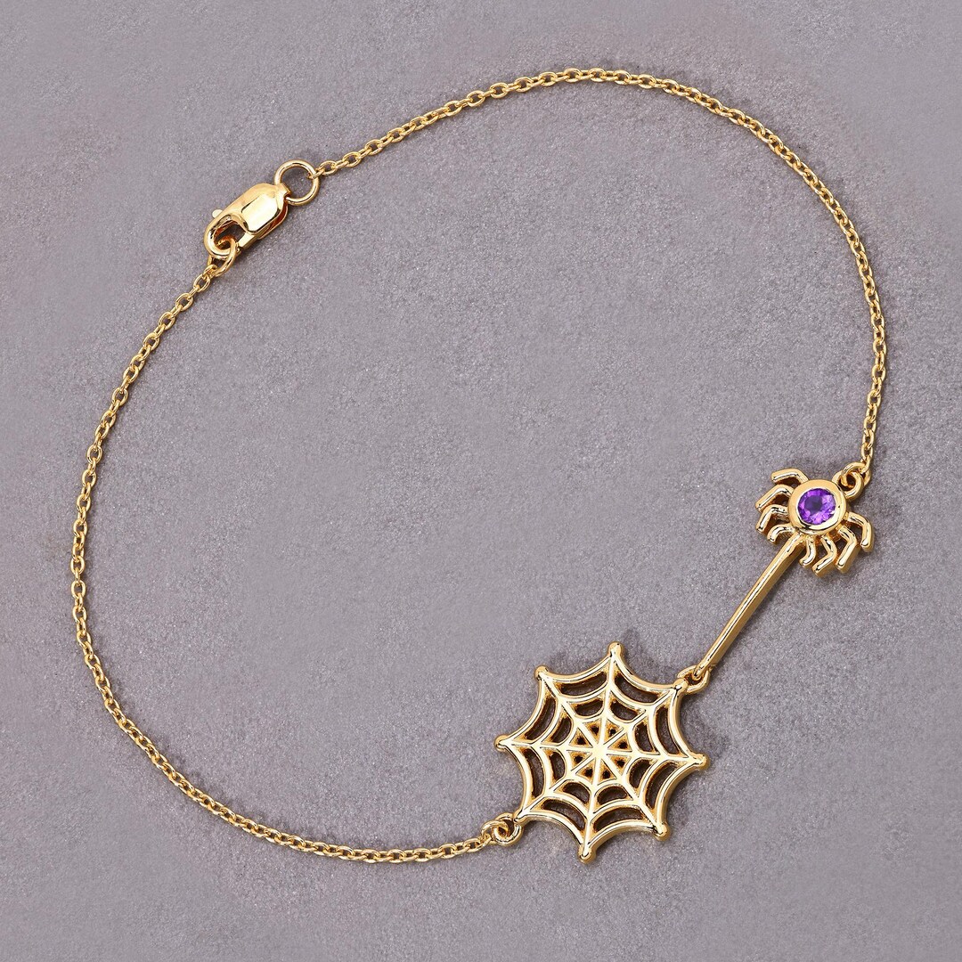 Amethyst Spider Web Bracelet, Spider Web Gold Plated Silver Bracelet ...
