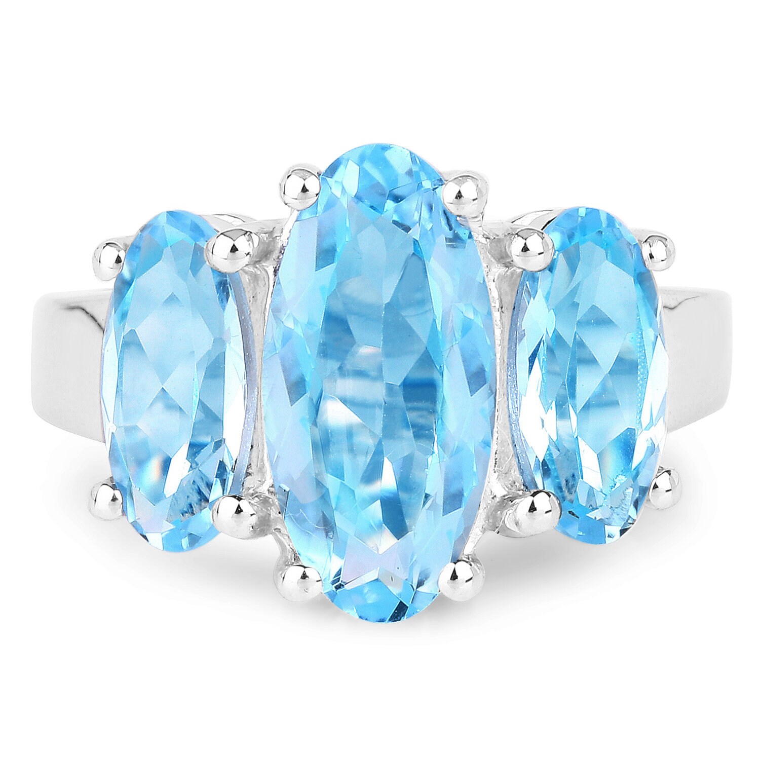 Blue Topaz Ring Natural Blue Topaz 3 Stone Ring in .925 | Etsy