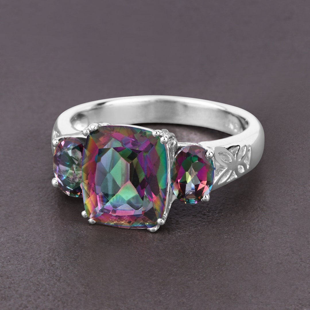 Mystic Topaz Ring, Genuine Mystic Topaz Sterling Silver Ring for Women ...