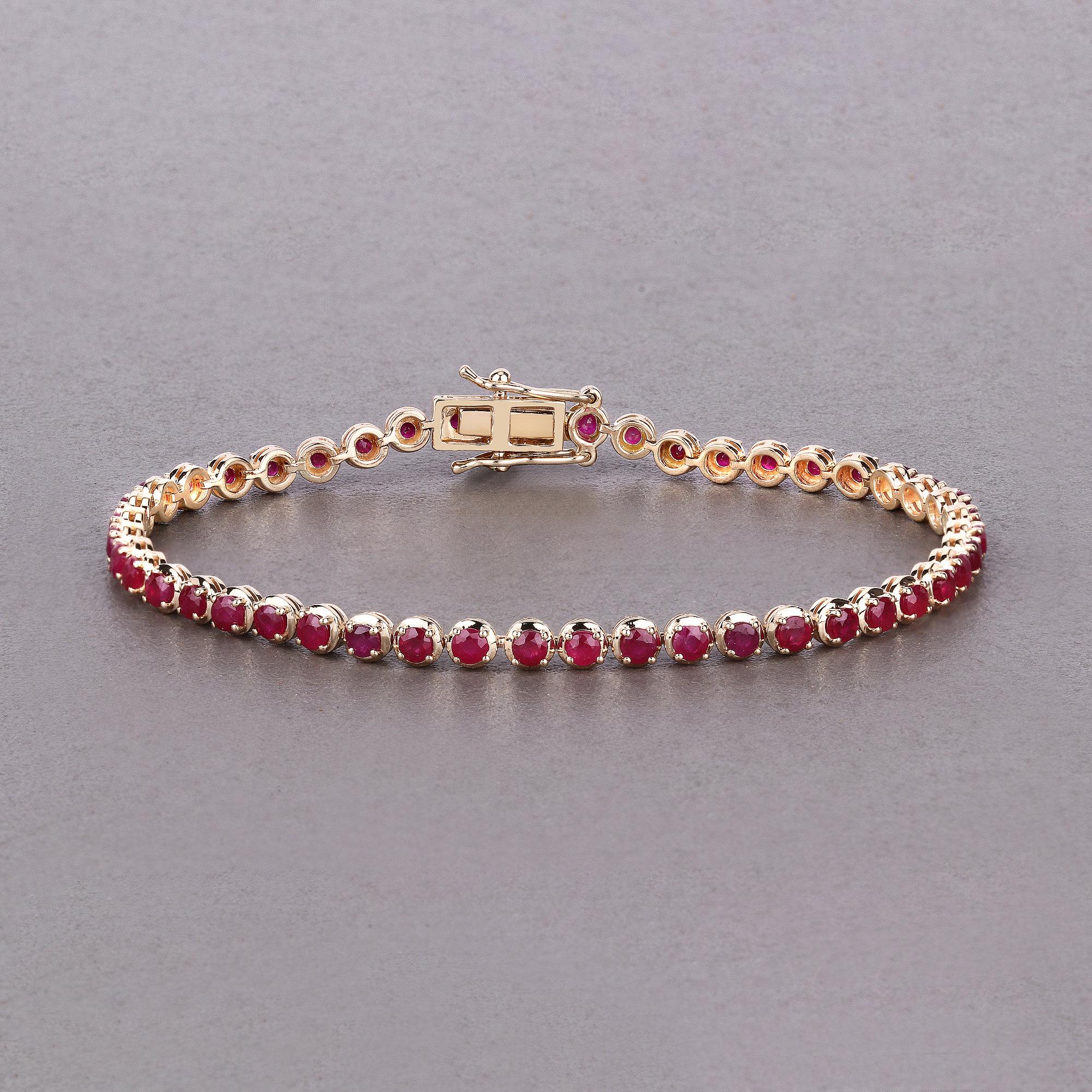 14k Gold Ruby Bracelet, Genuine Ruby Rounds Yellow Gold Bracelet for ...