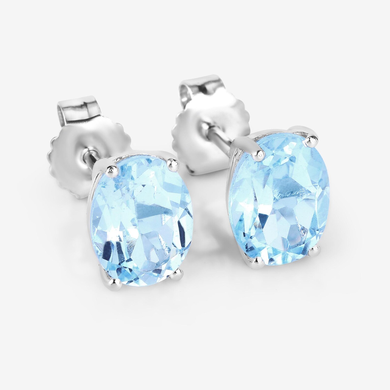 Blue Topaz Earrings, Natural Blue Topaz Oval Shape Stud Earrings ...