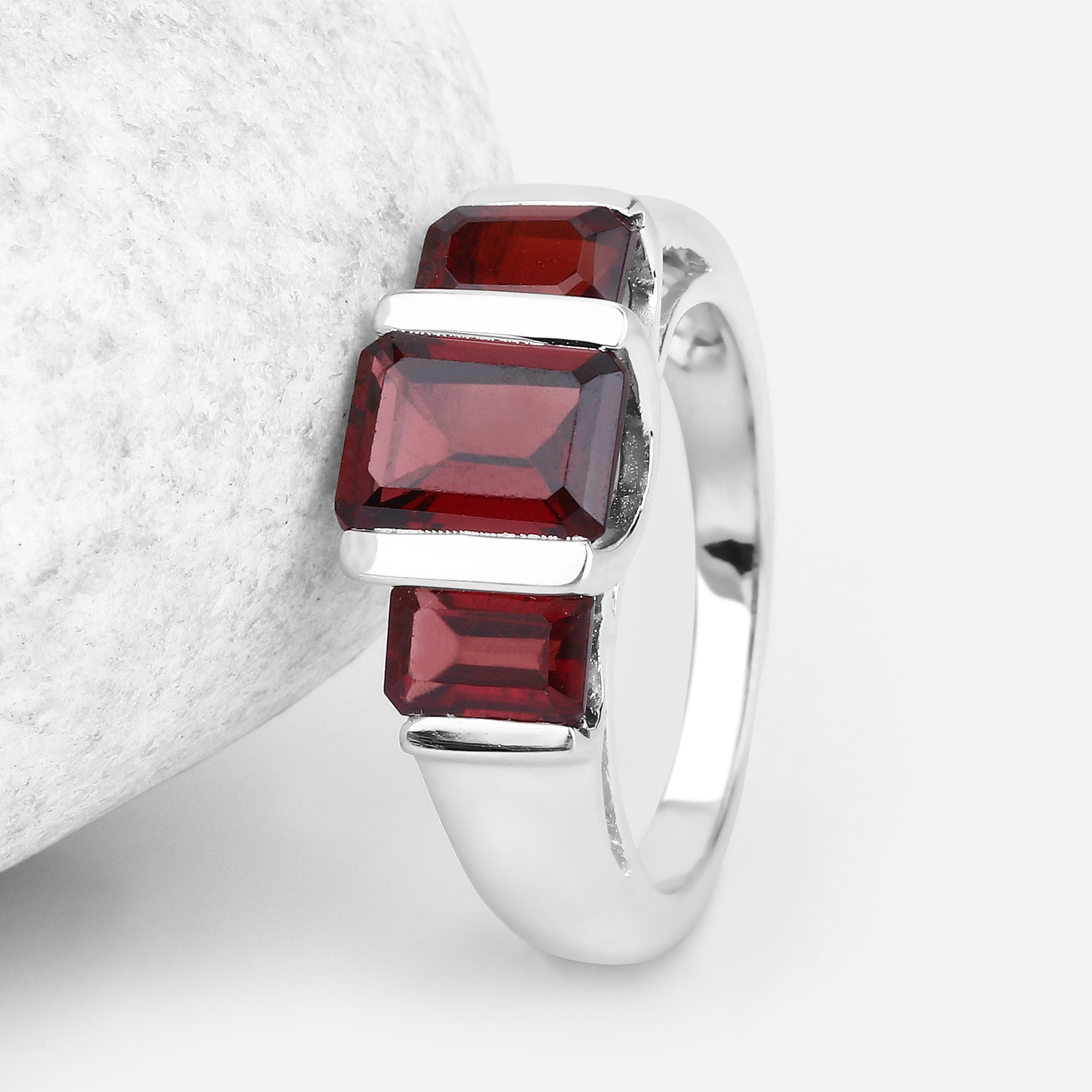 Garnet Silver Ring Natural 3-stone Garnet Ring in 925 - Etsy