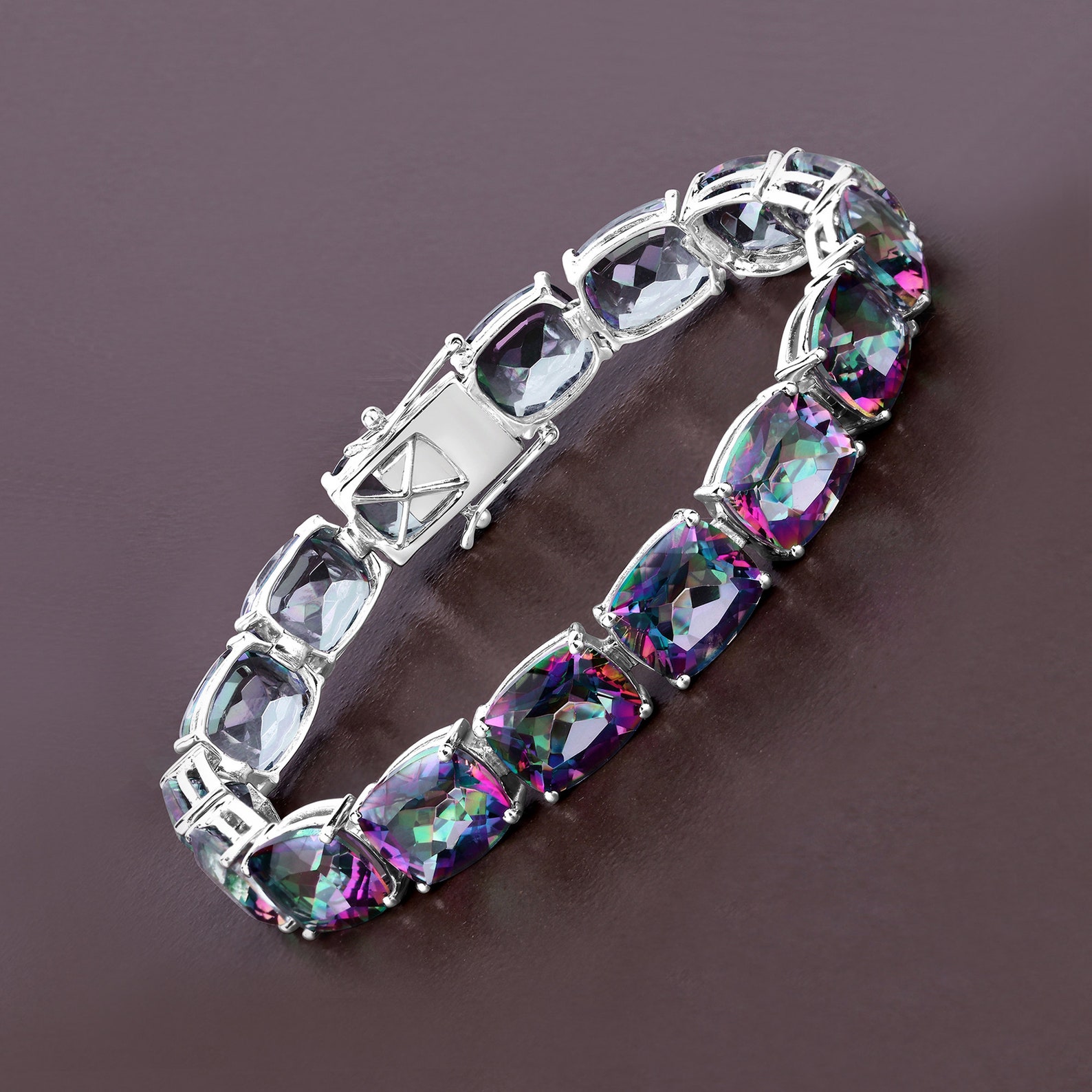 Mystic Topaz Bracelet, Rainbow Topaz Silver Tennis Bracelet for Women ...