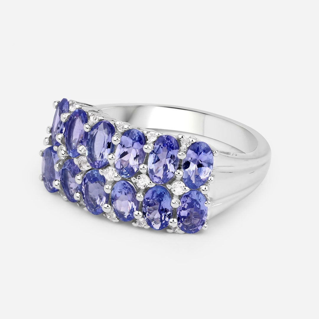 Tanzanite Ring, Real Tanzanite Cluster Ring in .925 Sterling Silver ...