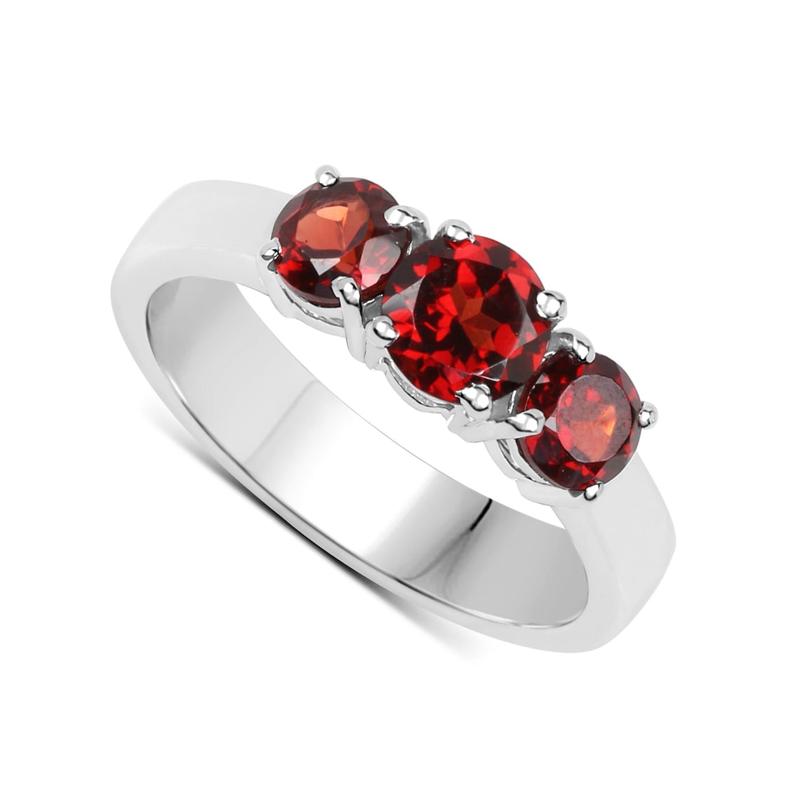 Garnet Silver Ring Natural 3-Stone Garnet Ring in 925 | Etsy