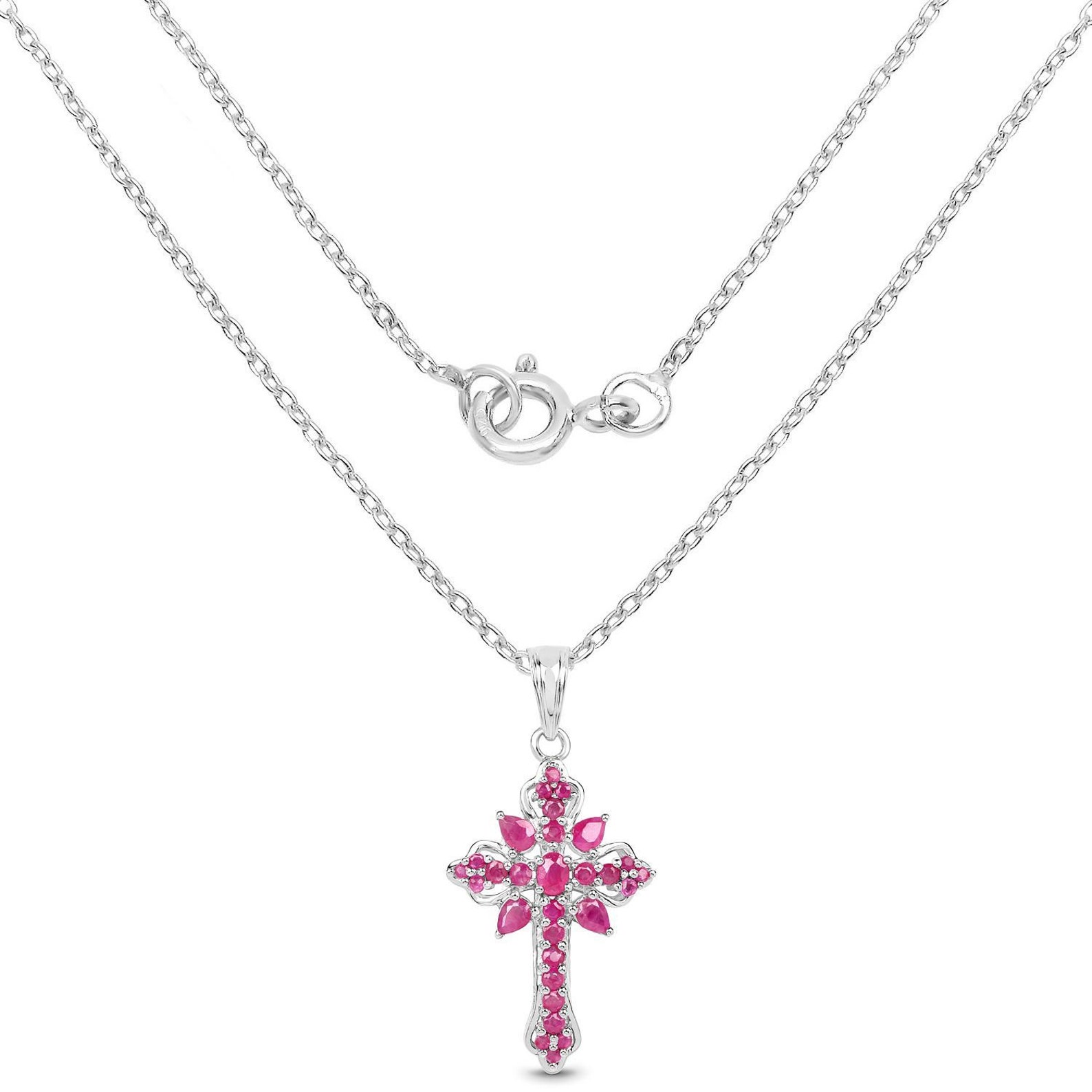 Ruby Pendant, Natural Ruby Cross Pendant, July Birthstone, Sterling ...