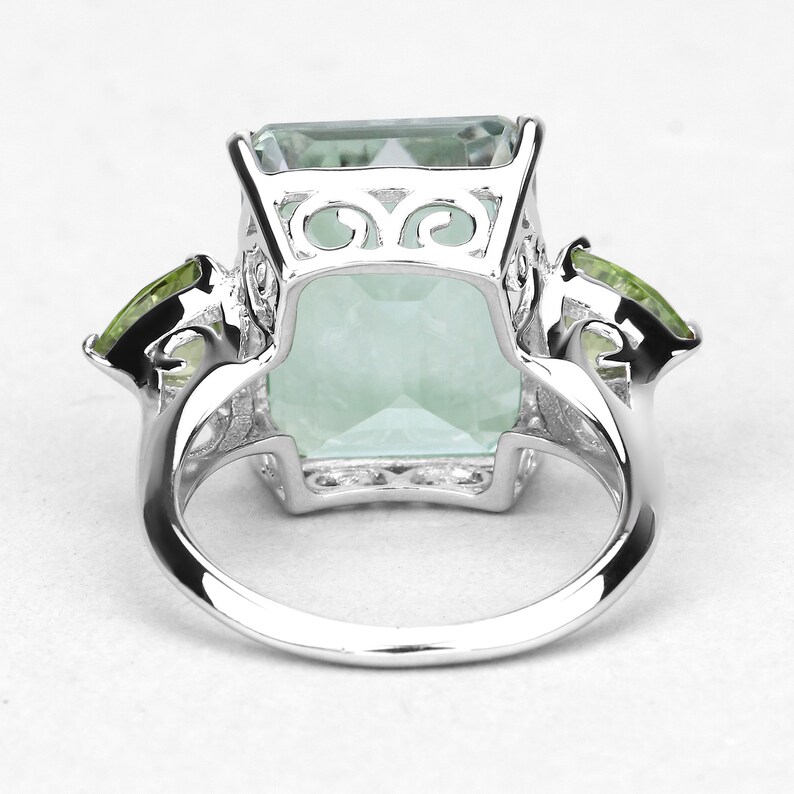 Prasiolite Ring Natural Prasiolite and Peridot 3 Stone Ring | Etsy