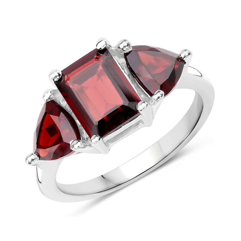 Garnet Silver Ring Natural 3-Stone Garnet Ring in 925 | Etsy