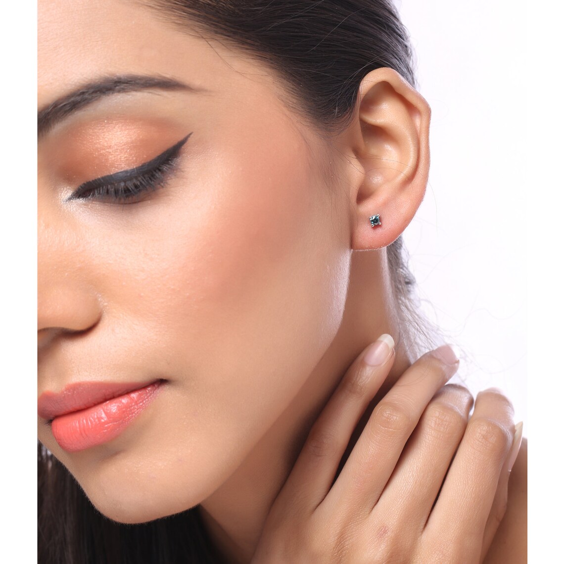 Blue Diamond Earrings Blue Diamond Silver Stud Earrings | Etsy