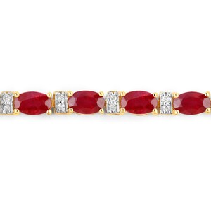 14k Gold Ruby Bracelet, Genuine Ruby Ovals and Diamond Gold Bracelet ...