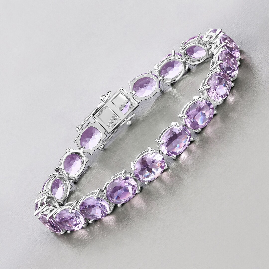 Amethyst Bracelet Real Amethyst Oval Shape Tennis Bracelet In Sterling