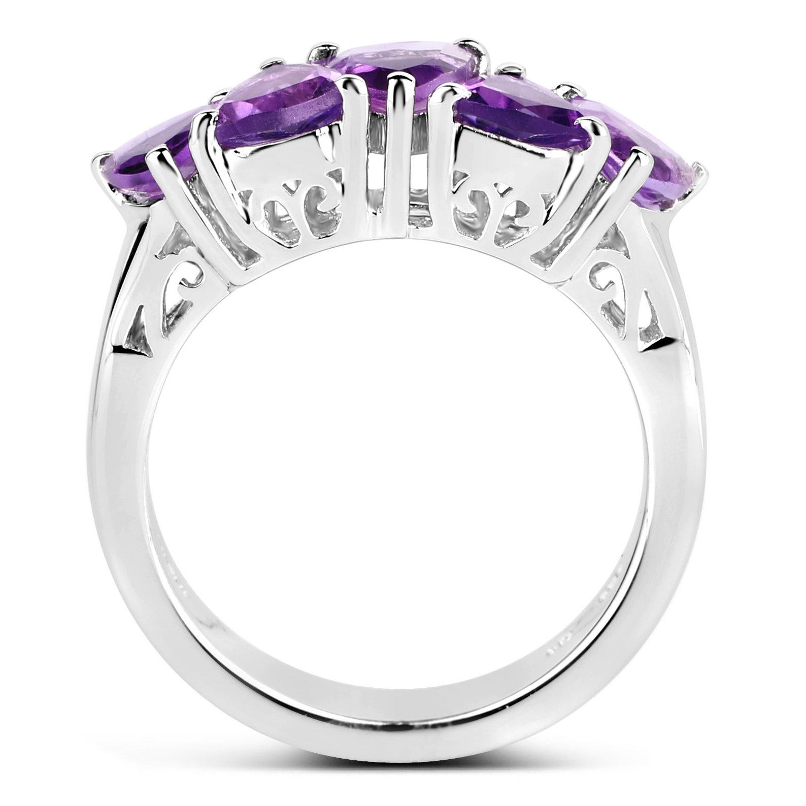Amethyst Ring, 5 Stone Amethyst Silver Ring, Natural Amethyst Ring for ...