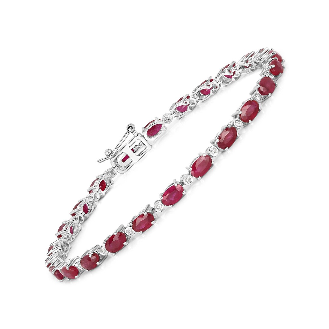 14k Gold Ruby Bracelet, Genuine Ruby Ovals and Diamond Gold Bracelet ...