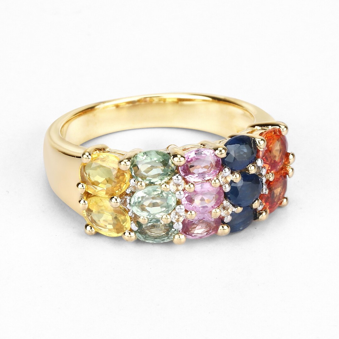 Multi-sapphire Ring, Natural Multi-sapphire Ovals Cluster Ring in .925 ...