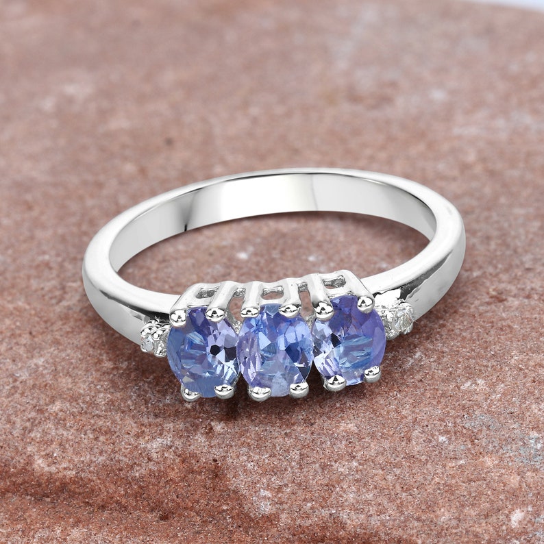 Tanzanite Ring Real 3-stone Tanzanite Sterling Silver Ring | Etsy