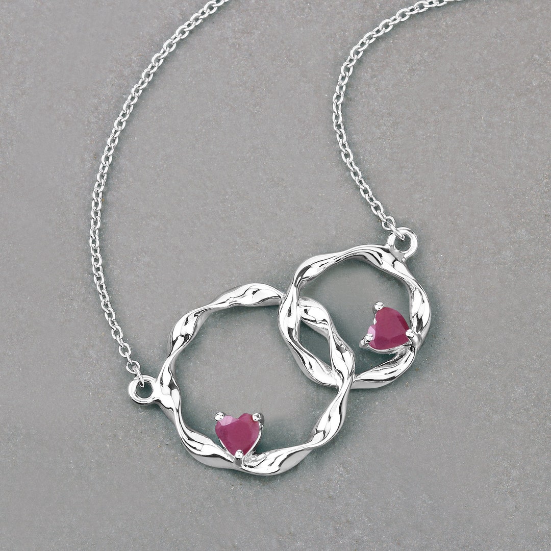 Ruby Infinity Necklace, Genuine Ruby Intertwined Sterling Silver Double ...