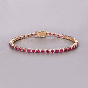 14k Gold Ruby Bracelet, Genuine Ruby and Diamonds Yellow Gold Bracelet ...