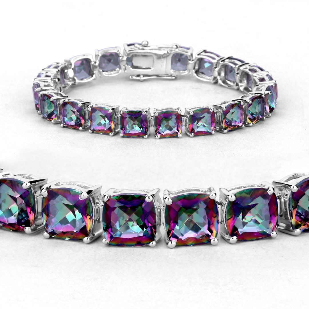 Mystic Topaz Bracelet, Mystic Topaz Silver Tennis Bracelet for Women ...