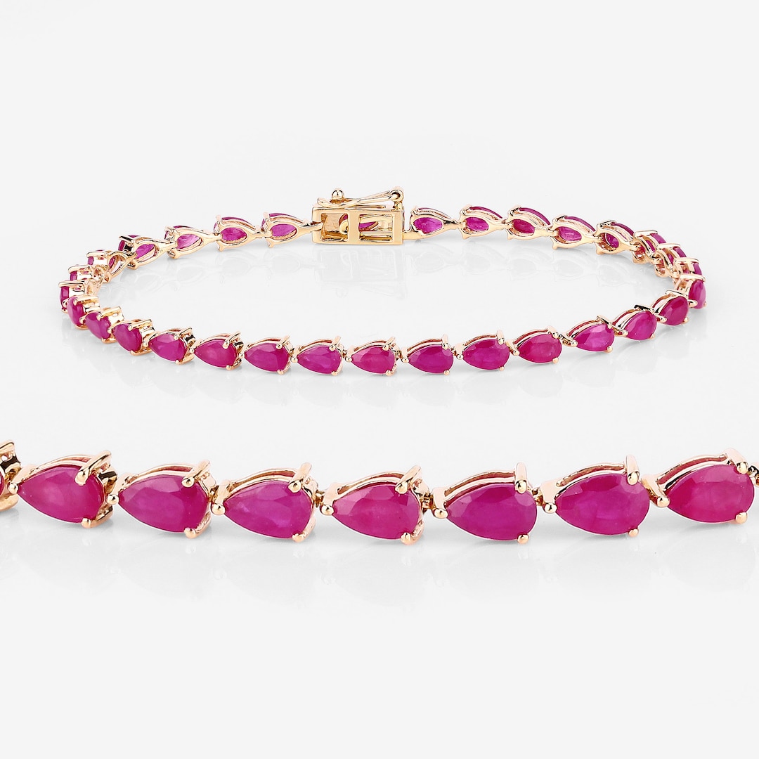 14k Gold Ruby Bracelet, Genuine Ruby Pears 14k Gold Bracelet for Women ...