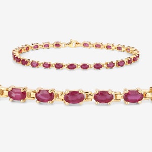 Ruby Bracelet, Ruby Oval Tennis Bracelet in .925 Sterling Silver Yellow ...