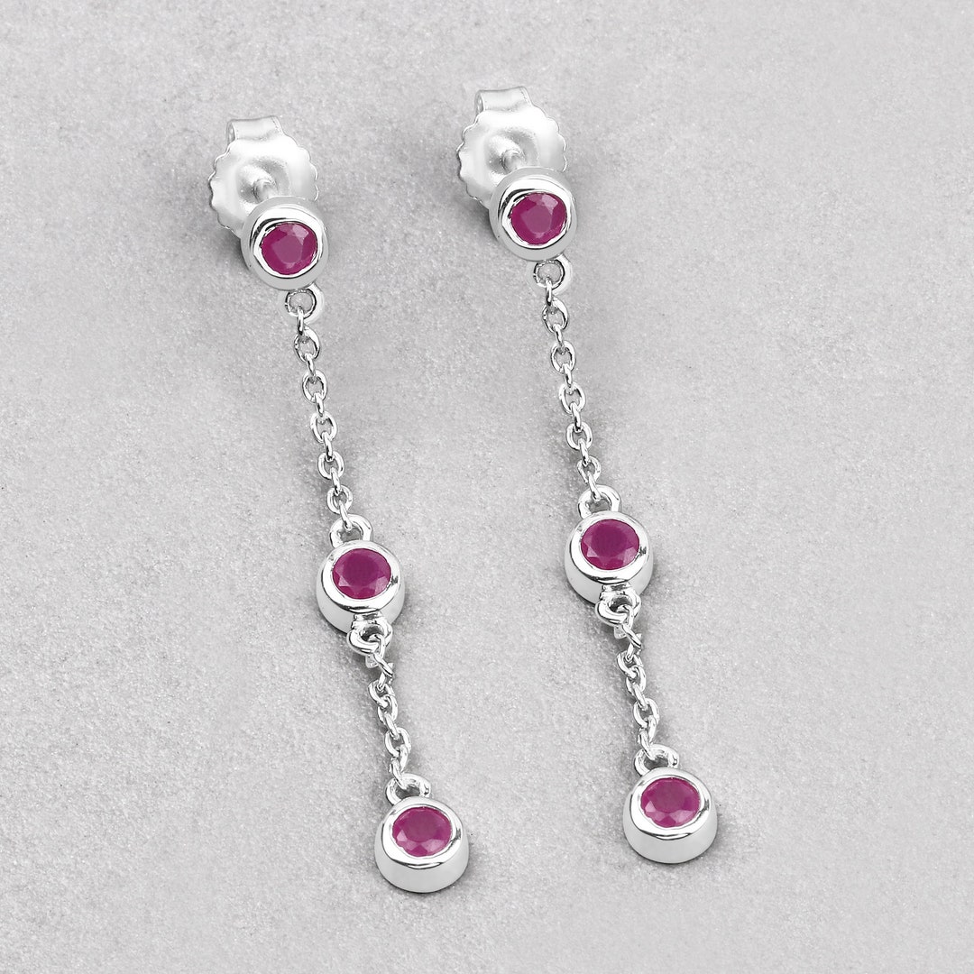 Ruby by the Yard Drop Chain Sterling Silver Earrings, Bezel Drop Ruby ...