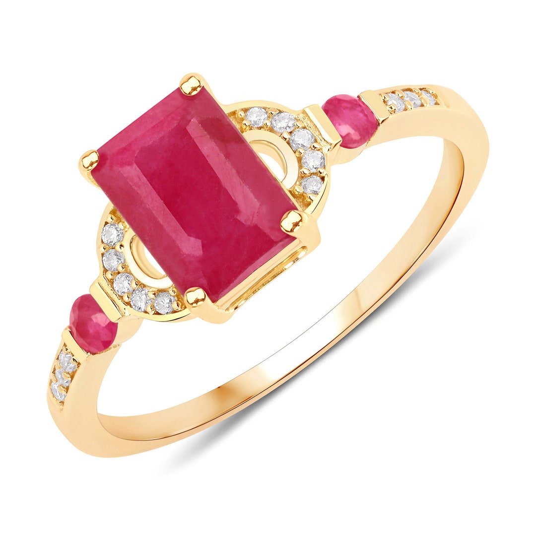 14K Gold Ruby Ring Natural Ruby and Diamond Yellow Gold Ring - Etsy