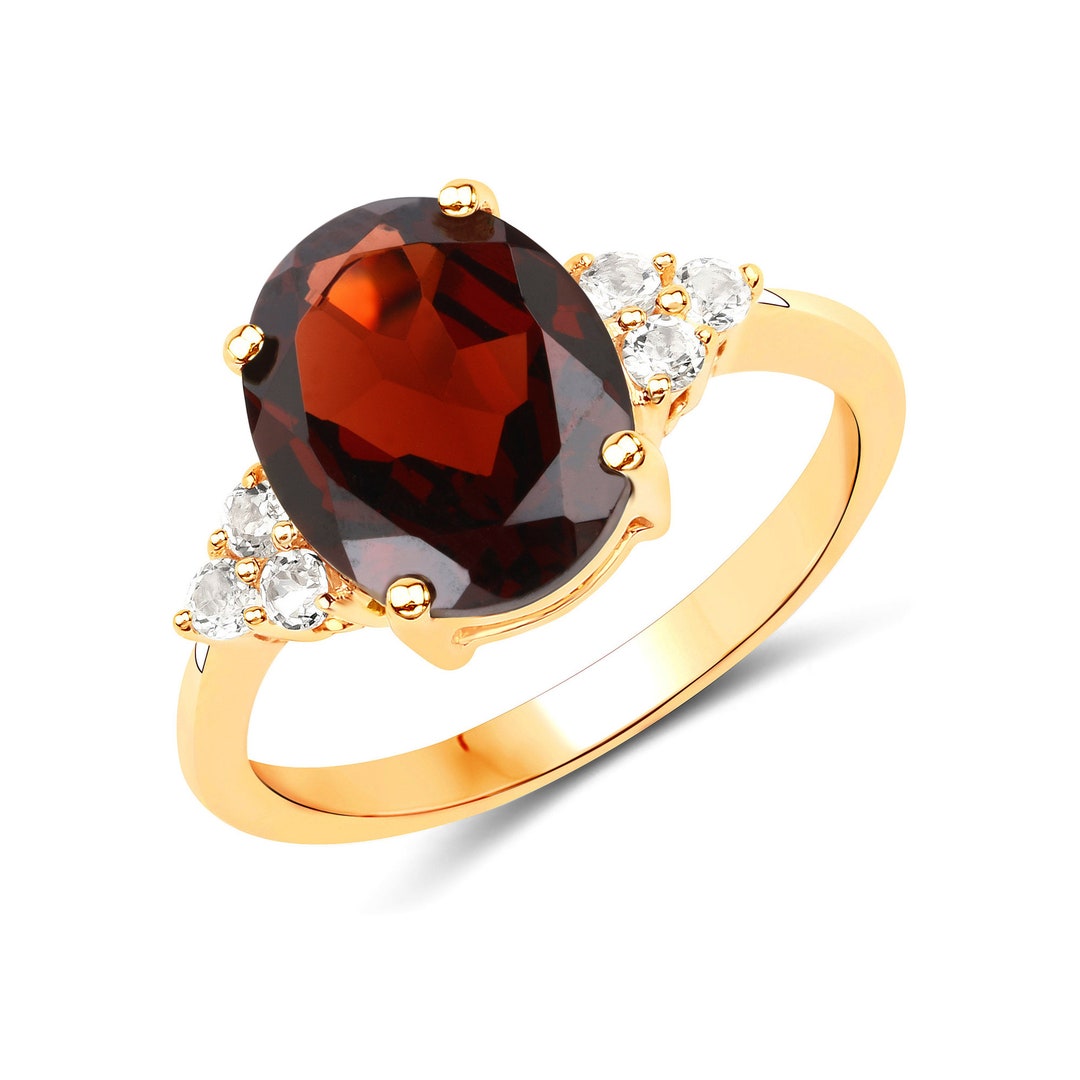 Garnet Ring, Genuine Red Garnet and White Topaz 14K Yellow Gold ...
