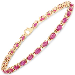 Ruby Bracelet, Ruby Oval Tennis Bracelet in .925 Sterling Silver Yellow ...
