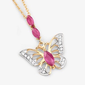 Ruby Pendant, Genuine Ruby 14K Yellow Gold Sterling Silver Butterfly ...