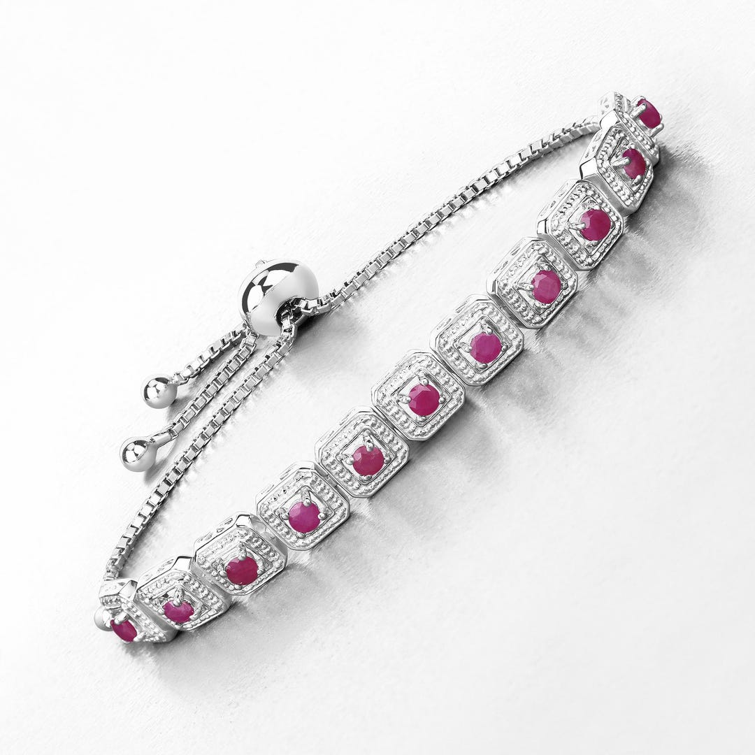 Ruby Bracelet, Real Ruby Adjustable Bolo Silver Bracelet for Women in ...
