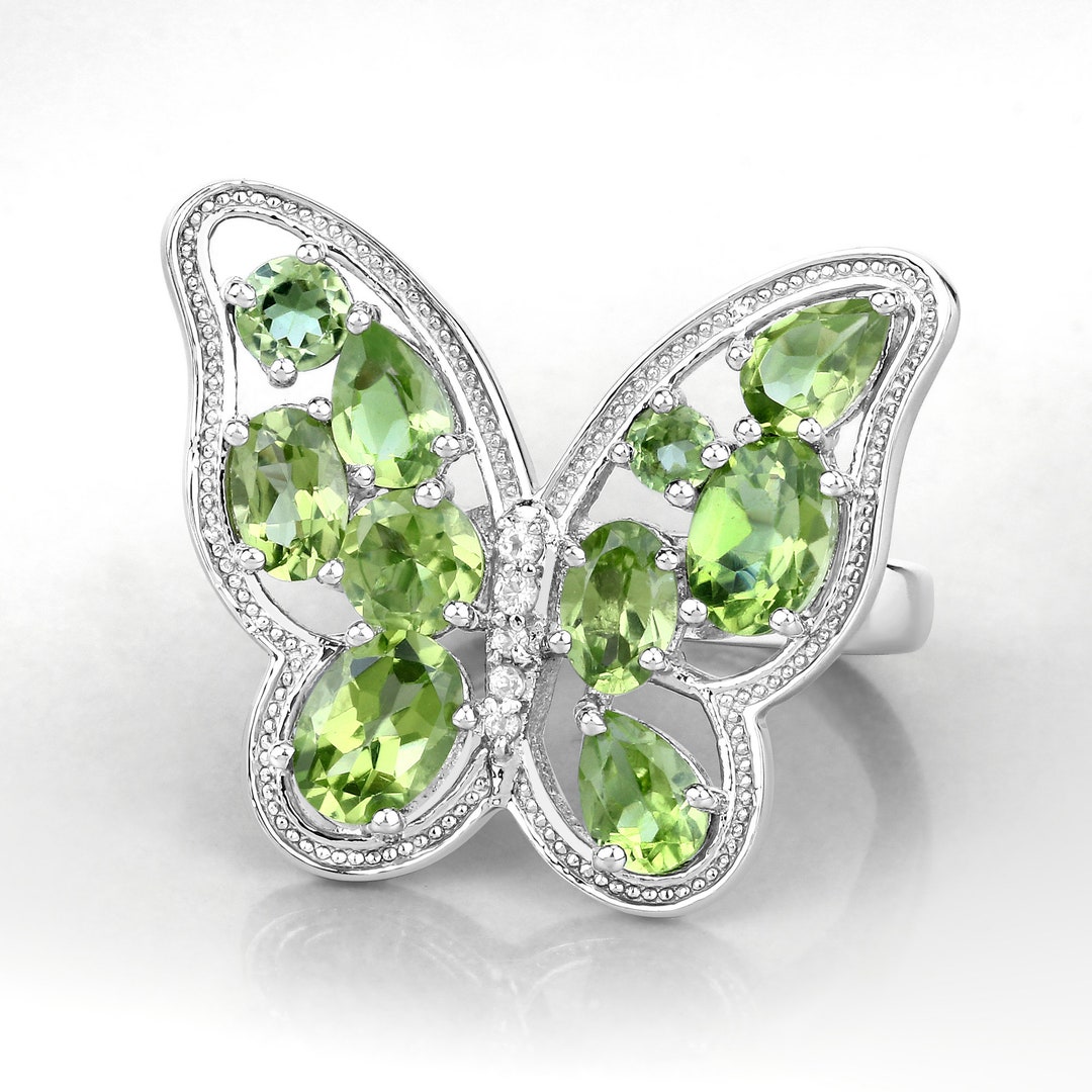 Peridot Ring, Genuine Peridot Sterling Silver Butterfly Ring for Women ...