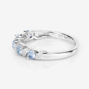 Aquamarine Ring, Classic Genuine 5-stone Aquamarine Sterling Silver ...