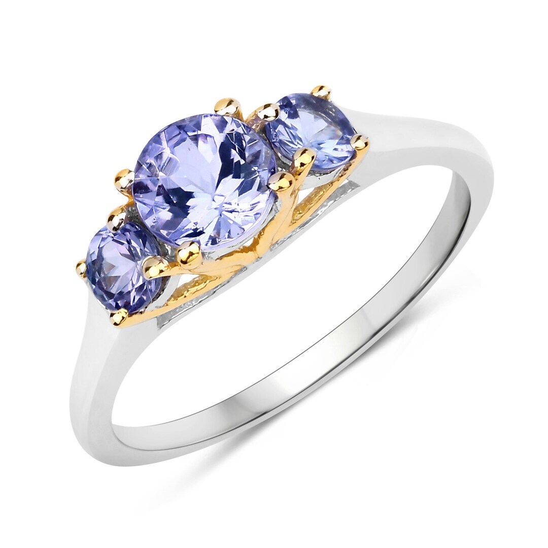 Tanzanite Ring, Natural Tanzanite 3 Stone Ring in .925 Sterling Silver ...