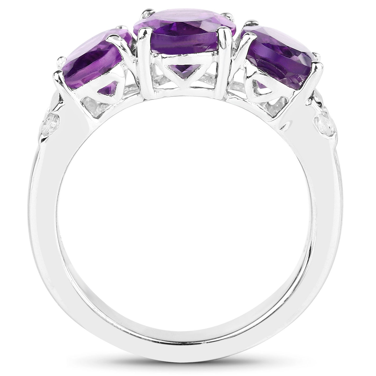 Amethyst Ring / 3-Stone Amethyst Silver Ring / Natural | Etsy