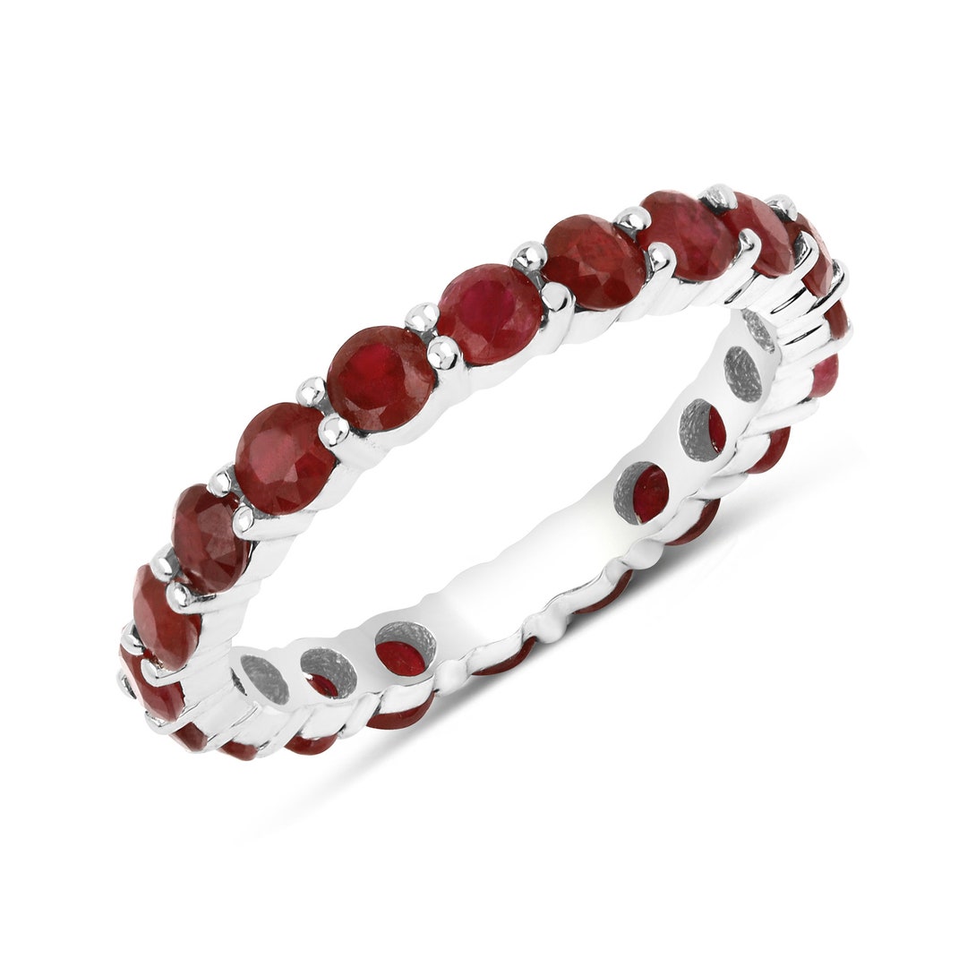 14k Gold Ruby & Diamond Ring, Genuine Ruby Eternity Band With Diamonds, Dainty Ruby Rings 14K ...