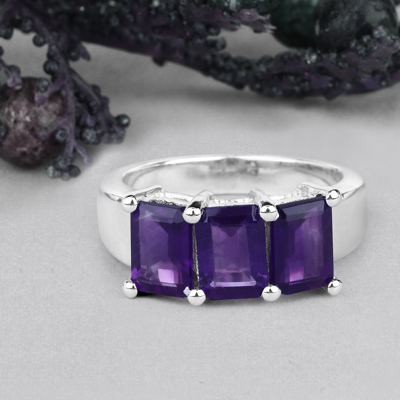 Amethyst Ring 3 Stone Amethyst Ring Natural Amethyst Ring | Etsy