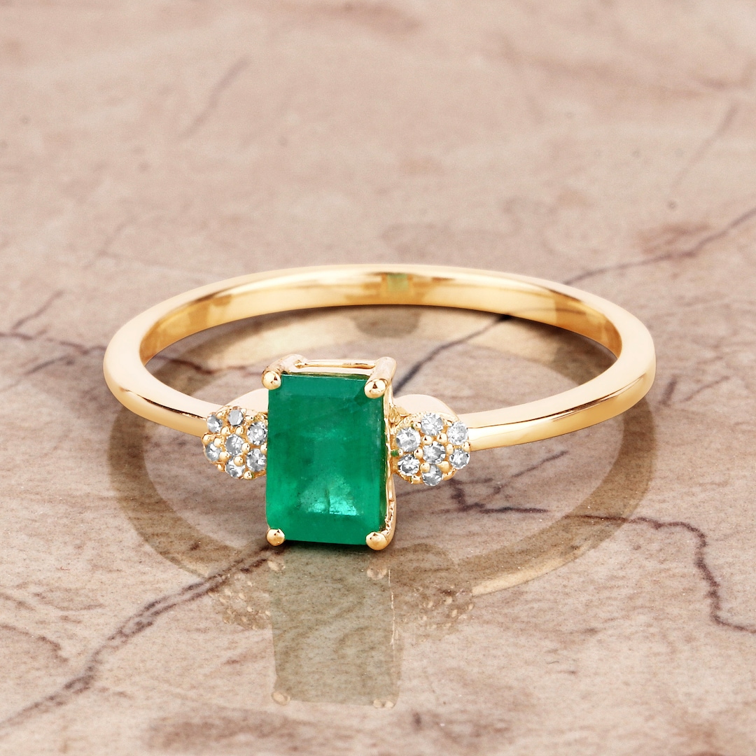 Emerald, Emerald Gold Ring, Emerald Yellow Gold Ring, 14K Solid Gold ...