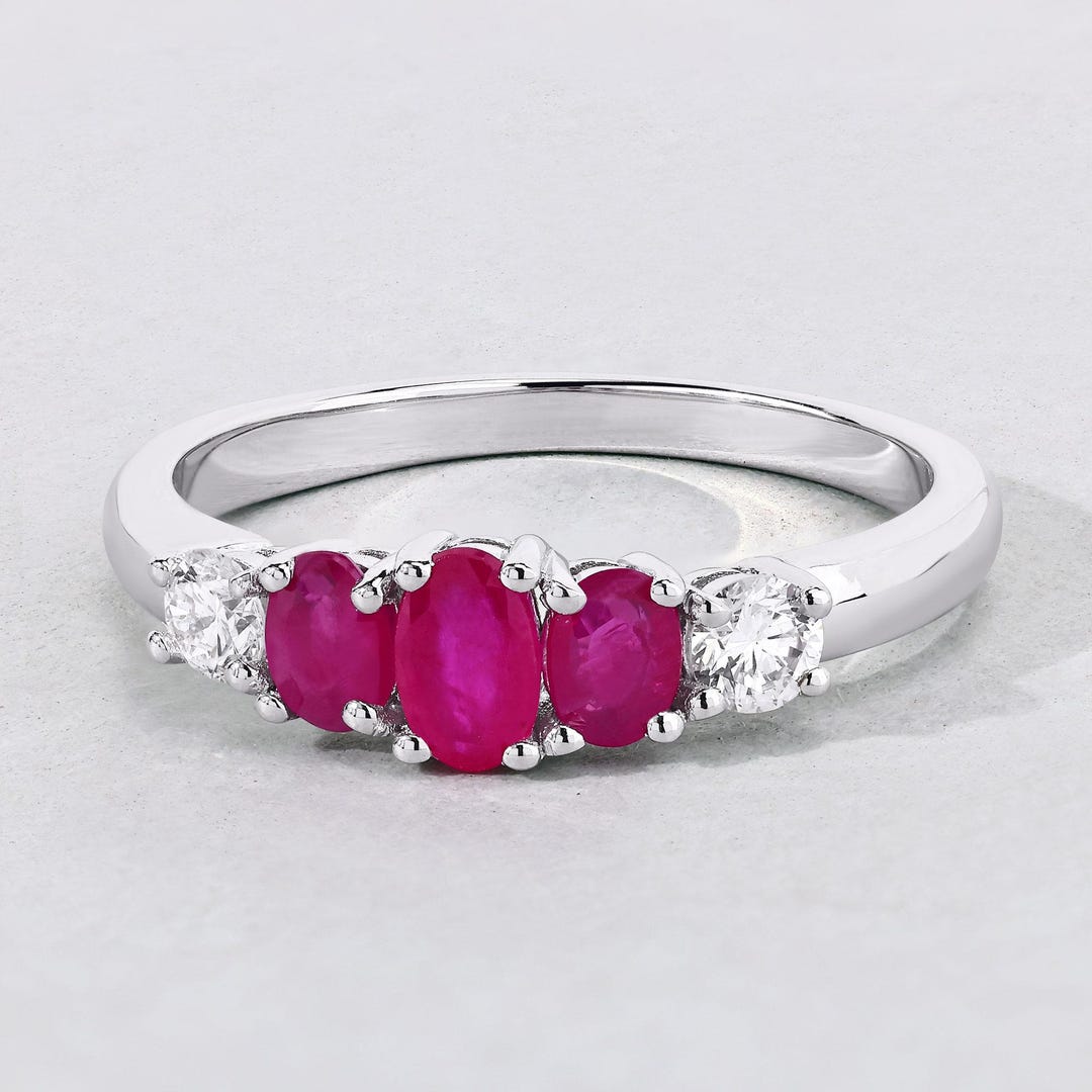 Genuine Ruby With Lab Grown Diamond Ring, Ruby Silver Gruduated Ring ...