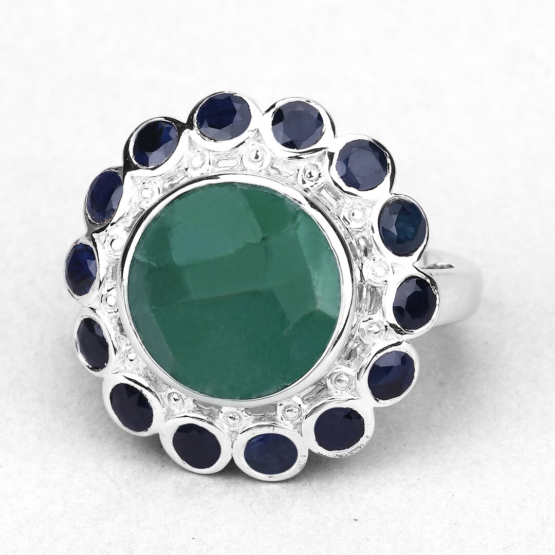 Emerald Ring, Genuine Dyed Emerald Silver Ring, Emerald Cocktail Ring ...