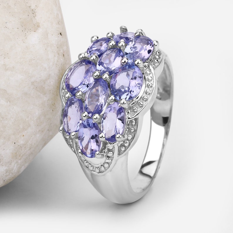 Tanzanite Ring, Real Tanzanite Cluster Ring in .925 Sterling Silver ...