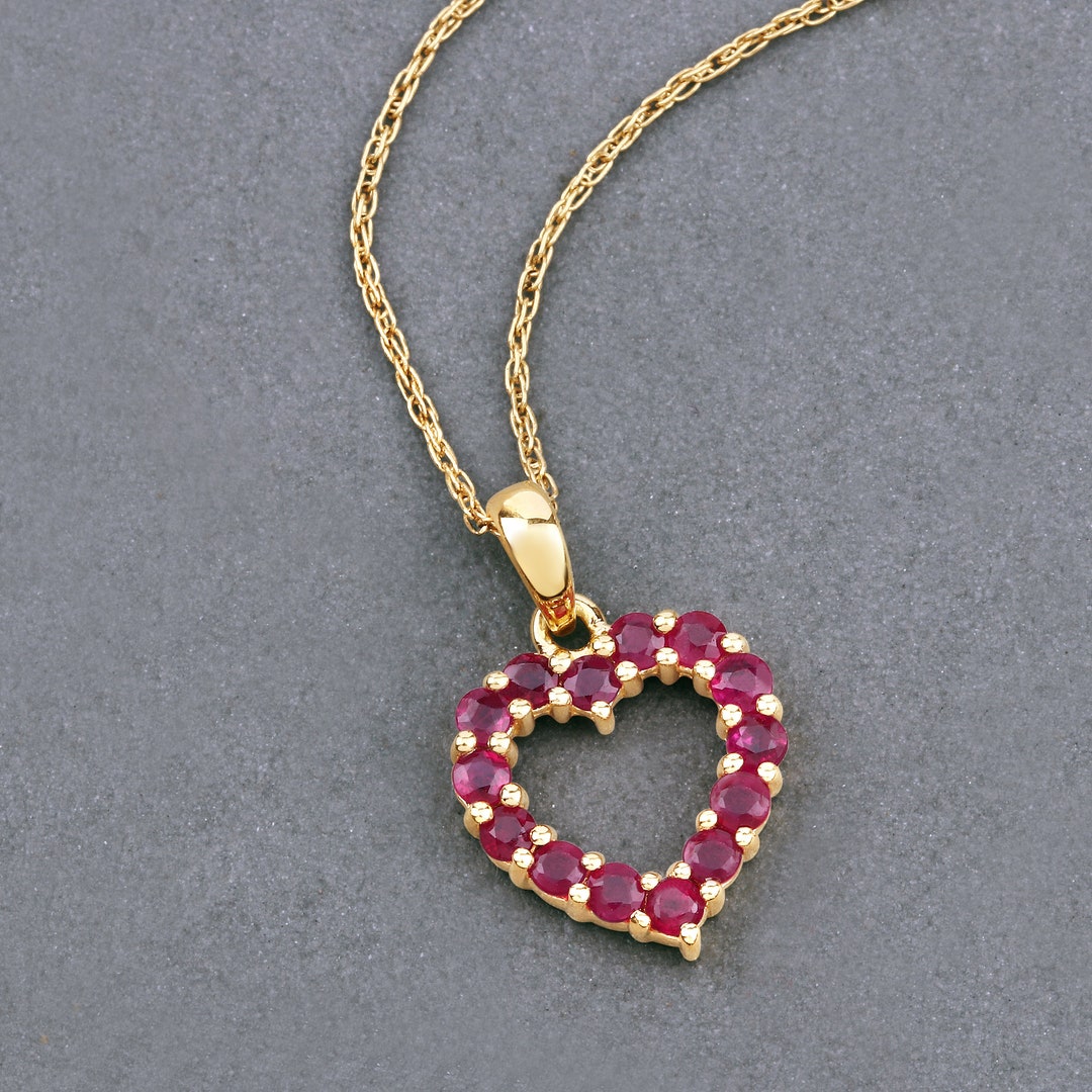 Ruby Pendant, 10kt Gold Natural Ruby Heart Pendant Necklace, July ...