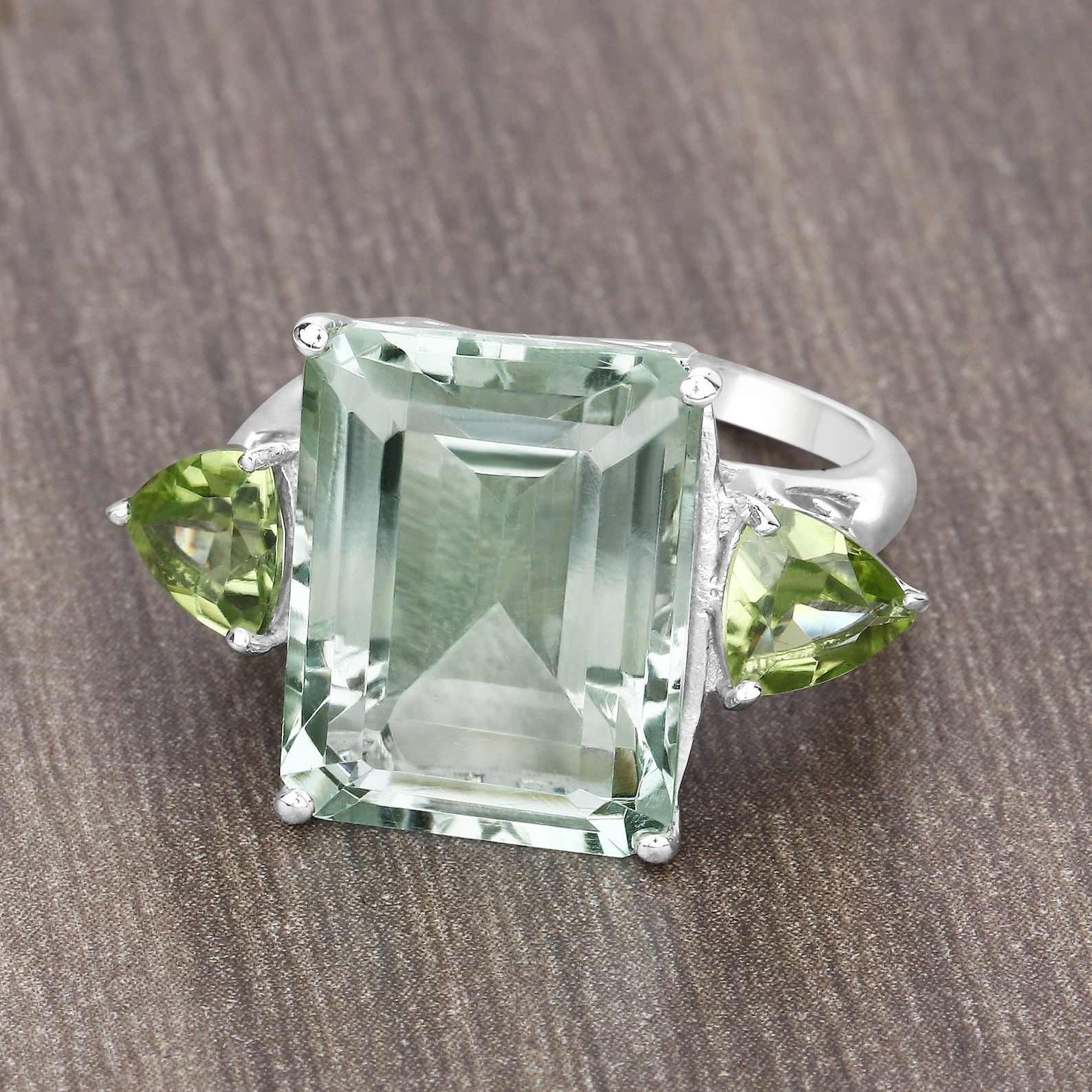 Prasiolite Ring Natural Prasiolite and Peridot 3 Stone Ring - Etsy