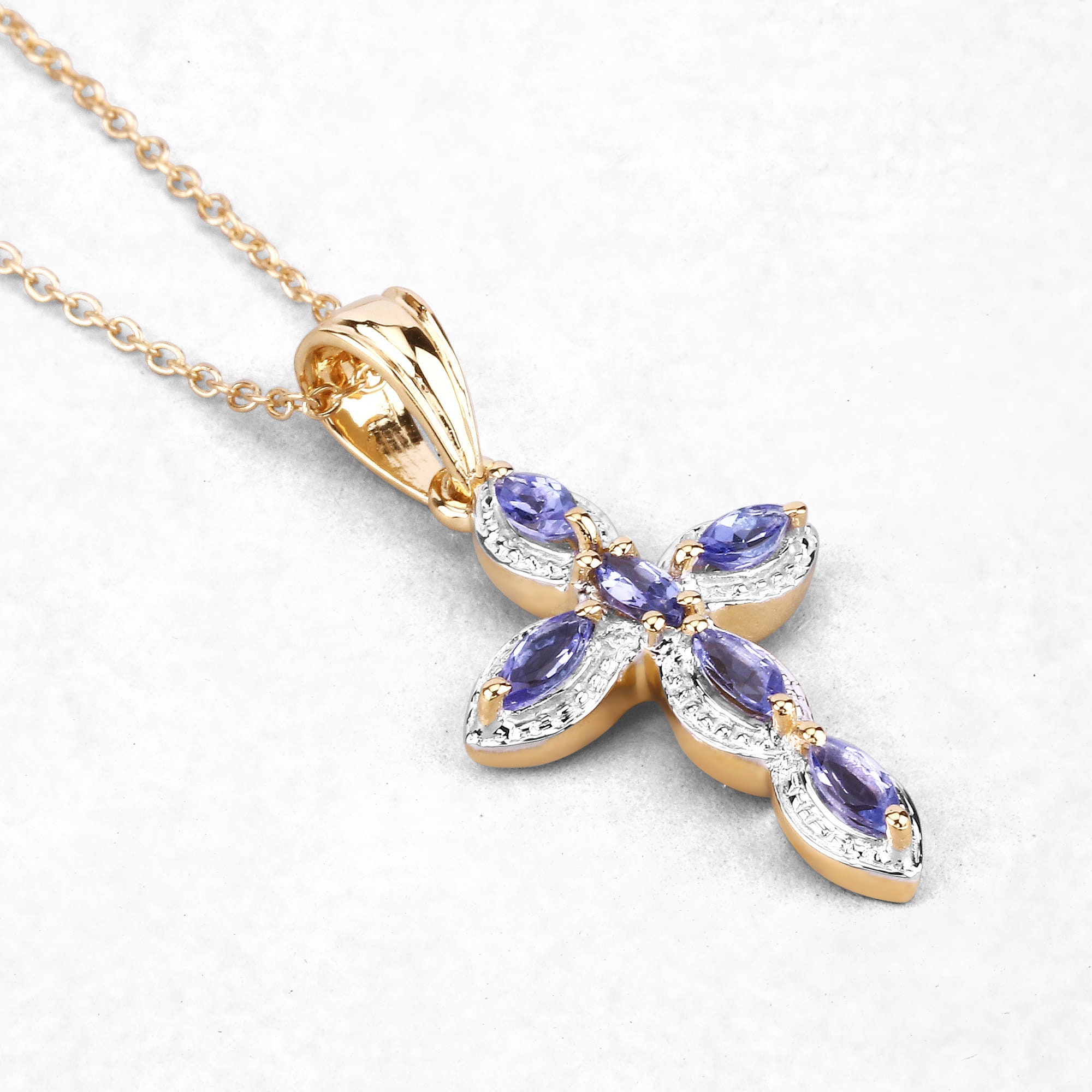 Tanzanite Pendant, Natural Tanzanite Cross Pendant Necklace in Silver ...