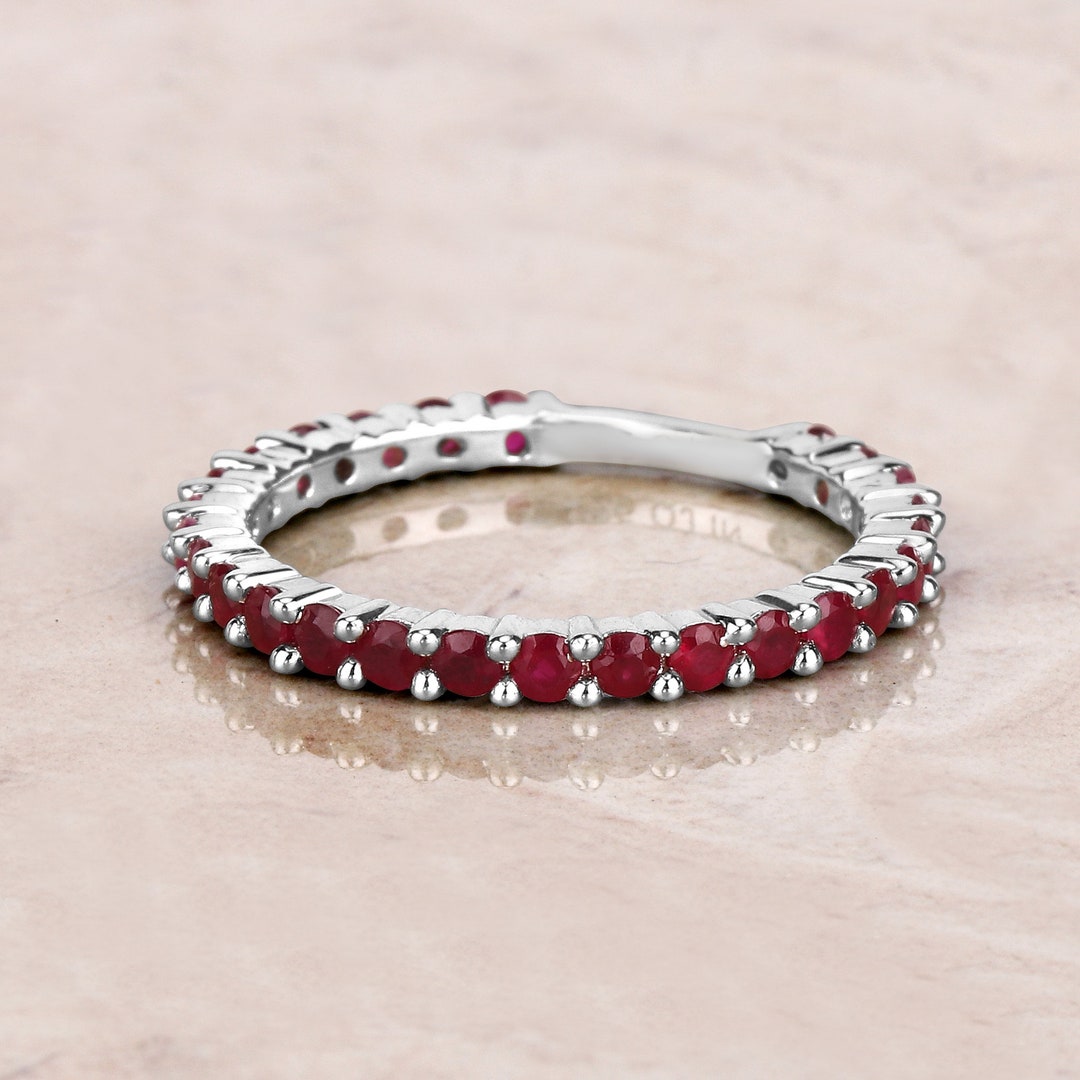 Ruby Ring, Genuine Ruby Sterling Silver Ring, Ruby Eternity Band Ring ...