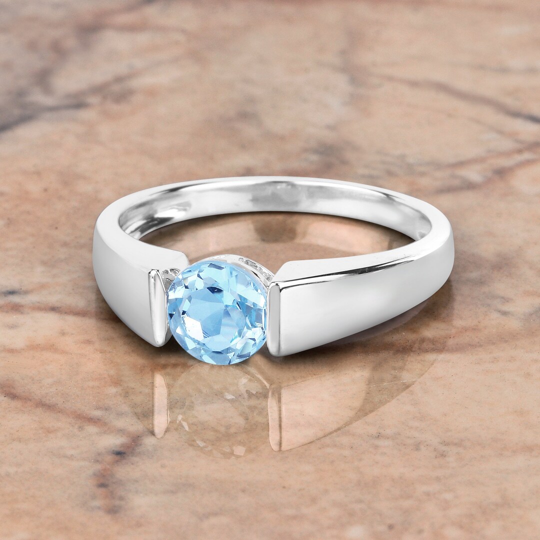 Blue Topaz Ring, Natural Blue Topaz Sterling Silver Solitaire Ring for ...