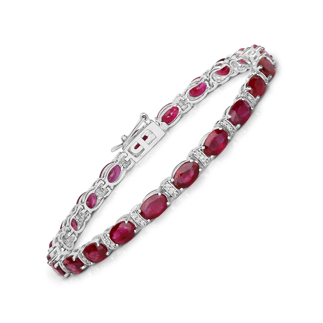 14k Gold Ruby Bracelet, Genuine Ruby Ovals and Diamond Gold Bracelet ...