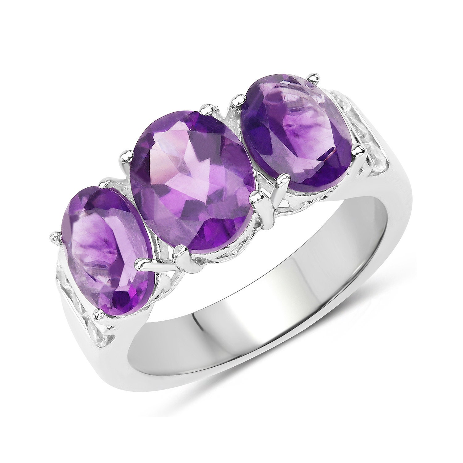 Amethyst Ring / 3-Stone Amethyst Silver Ring / Natural | Etsy