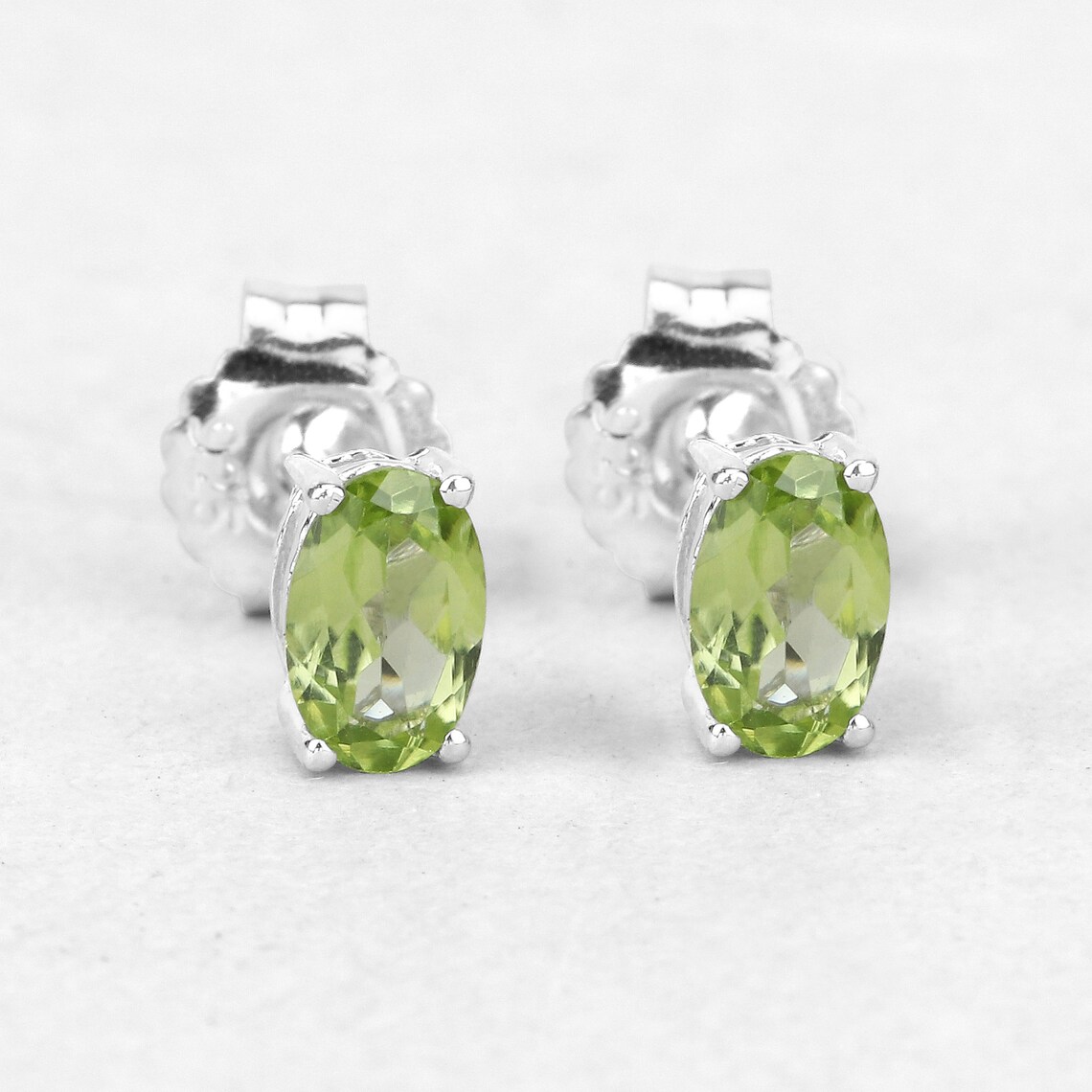 Peridot Earrings Genuine Peridot Oval Stud Earrings in .925 | Etsy