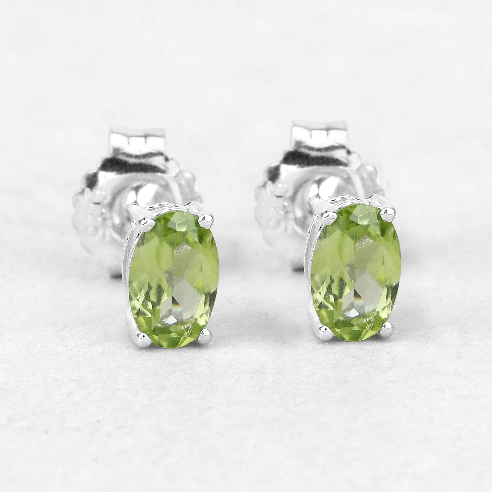Peridot Earrings Genuine Peridot Oval Stud Earrings in .925 | Etsy